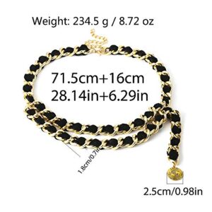 Jurxy Alloy Waist Chain Body Chain Weave Rope Winding Twist Chain for Women Waist Belt Pendant Belly Chain Adjustable Body Harness for Jeans Dresses - S size – Black and Gold