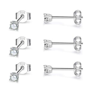 epirora sterling silver stud earrings for women men- 3 pairs 3mm tiny ball stud earrings round cz earrings pearl earrings set cartilage small tragus earrings