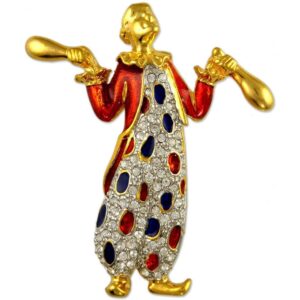 crystal two tone clown brooch pin