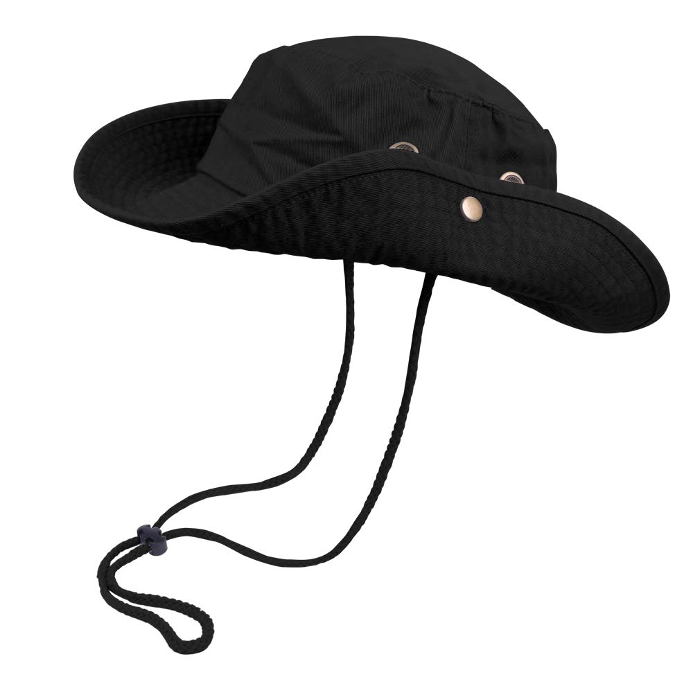 Bucket Hat Hiking Fishing Wide Brim UV Sun Protection Safari Unisex Boonie (Black, Small/Medium)