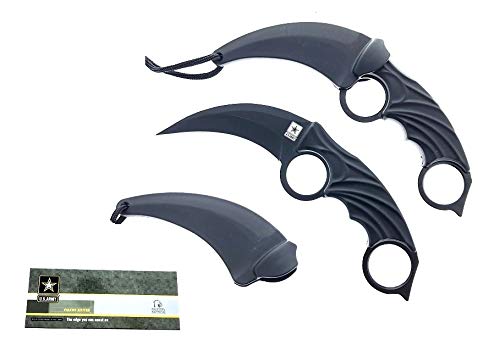 Falcon U.S.Army Licensed Military Tactical 2 Rings Karambit Knife, Fixed Blade Knife. For Camping, Hunting, Gear Collection