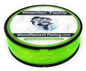 reaction tackle monofilament fishing line- strong and abrasion-resistant nylon mono fishing line, freshwater and saltwater fishing line hi vis green 4/3000