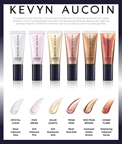 Kevyn Aucoin Glass Glow Face, Prism Rose: Multi-purpose universal dewy highlighter for face and body. Creates glowing youthful-looking hydrated skin with a glassy complexion. Makeup artist go to.