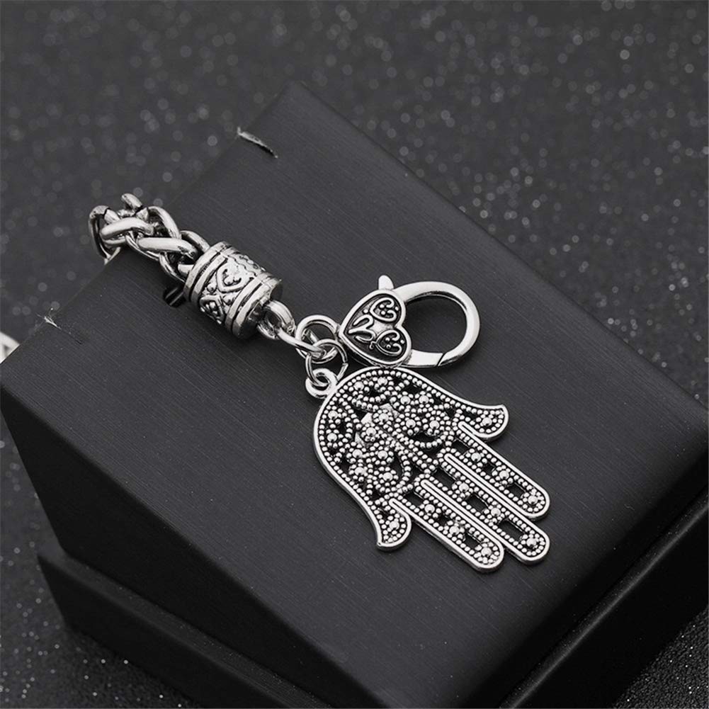 AILUOR Hamsa Hand of Fatima Silver Bracelet - Evil Eye Protection Silver Tone Alloy Charm Jewelry Lucky Success Pendant Friendship Handmade Bracelet Men Women (Silver)