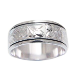 925 sterling silver Hawaiian plumeria scroll black enamel border 8mm ring size 13