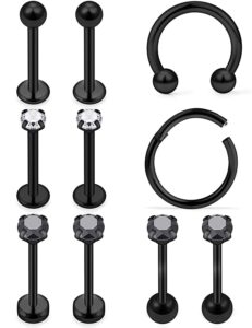 lcolyoli 10pcs tragus earring stud 16g 18g surgical steel & clear diamond cz conch helix cartilage barbell piercing jewelry for women 6mm black