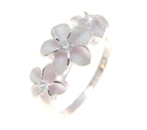 arthur's jewelry sterling silver 925 3 hawaiian plumeria flower ring clear cz size 8