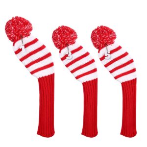 golf head covers for driver woods fairway hybrids, long neck golf club headcovers set with number tags 1 3 5 (red)