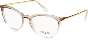 vogue eyewear women's vo5276 cat eye prescription eyeglass frames, grad brown/crystal/demo lens, 53 mm