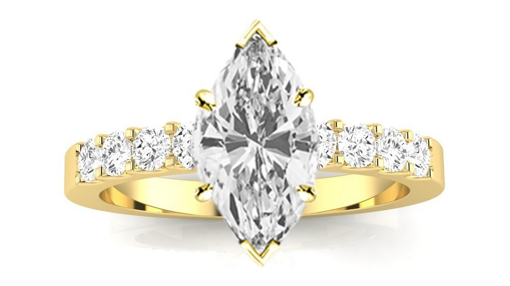 1 Carat 14K Yellow Gold Classic Prong Set Round Marquise Cut Diamond Engagement Ring (0.5 Ct E Color SI1 Clarity Center Stone)