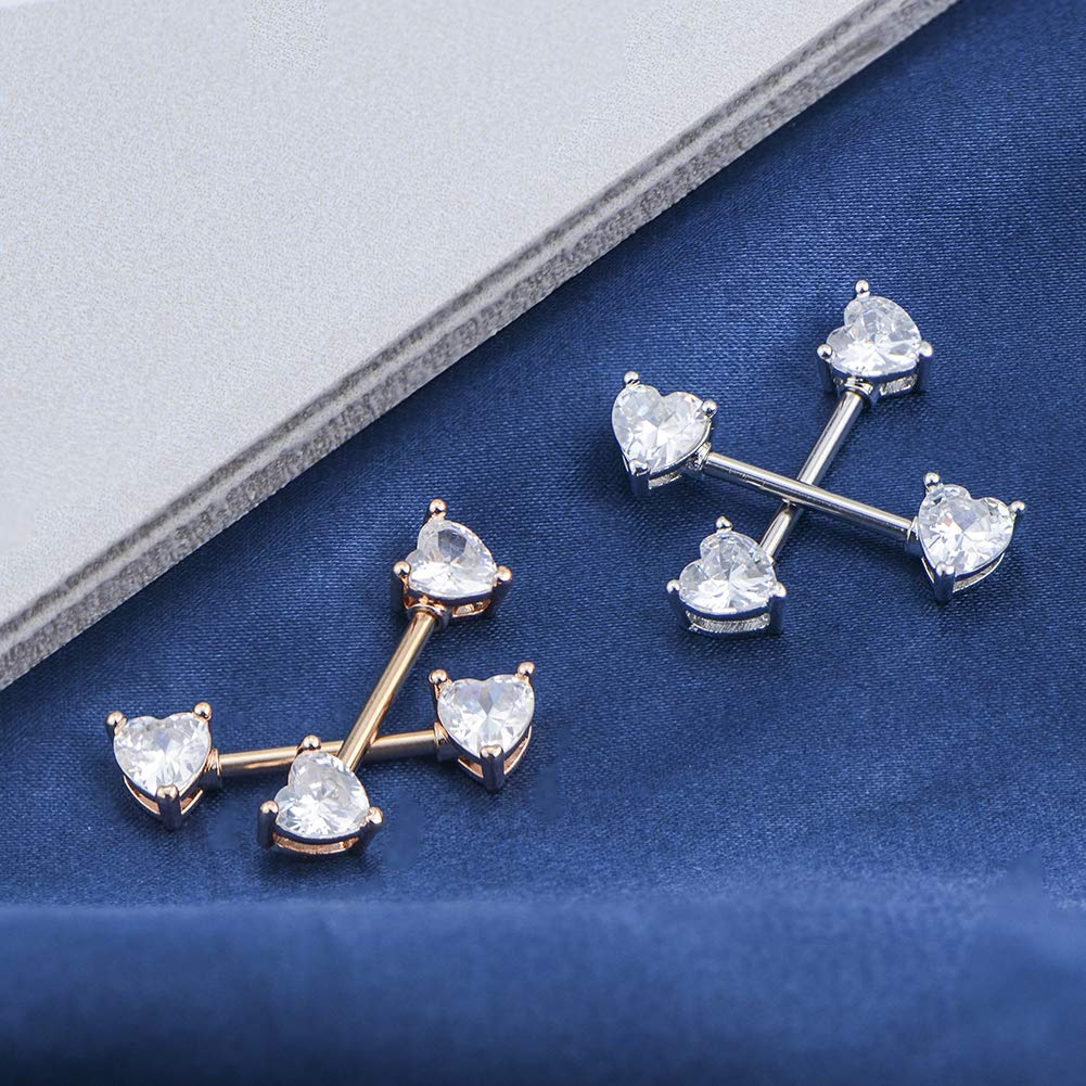 OUFER 2PCS 14G Surgical Steel Nipple Rings Barbell Heart CZ Nipple Rings Piercing for Women nippleshield Piercing Body Piercing