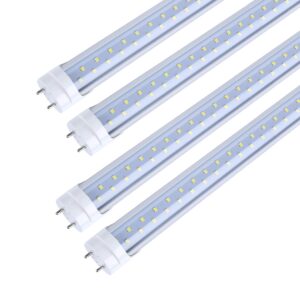 trlife 4ft led light bulbs, t8 4ft led tube lights 28w 6000k cool white, 3360 lumens dual row leds replacement for 4ft fluorescent fixture, clear cover, ballast removal, dual-end powered(4 pack)