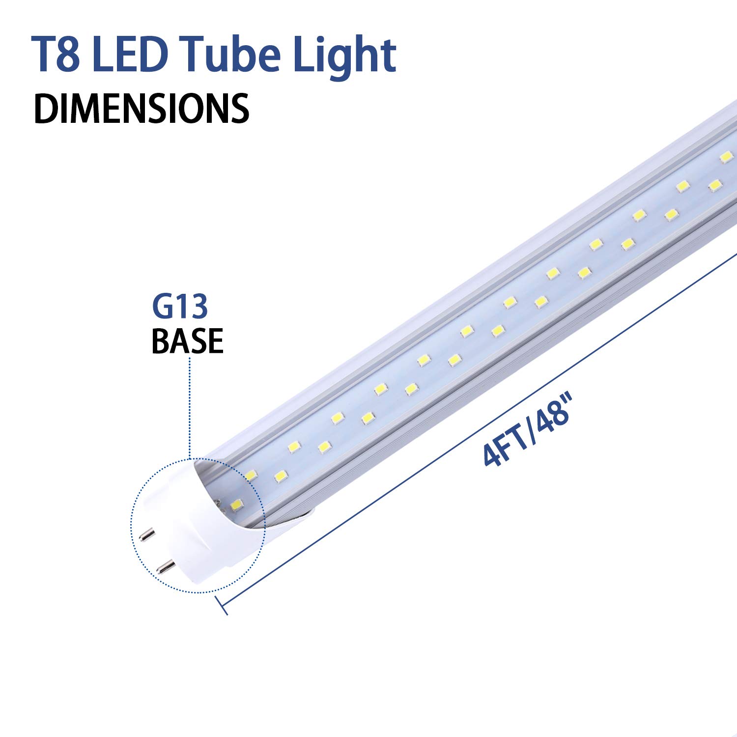 TRLIFE 4FT LED Light Bulbs, T8 4FT LED Tube Lights 28W 6000K Cool White, 3360 Lumens Dual Row LEDs Replacement for 4FT Fluorescent Fixture, Clear Cover, Ballast Removal, Dual-end Powered(4 Pack)