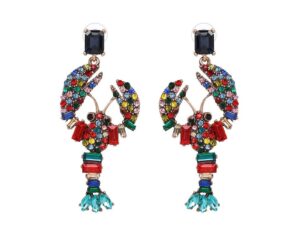 mountainer trendy animal lobster crystal big earrings for women statement drop earring wedding jewelry gift-colorful