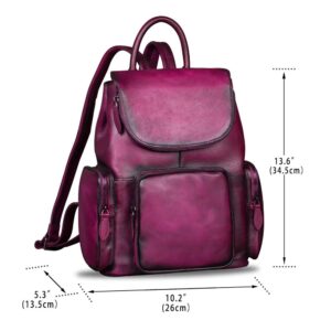 IVTG Genuine Leather Backpack for Women Vintage Real Leather Rucksack Fashion Backpack Purse Daypack Bag High Capacity (Purple)