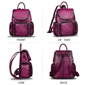 IVTG Genuine Leather Backpack for Women Vintage Real Leather Rucksack Fashion Backpack Purse Daypack Bag High Capacity (Purple)