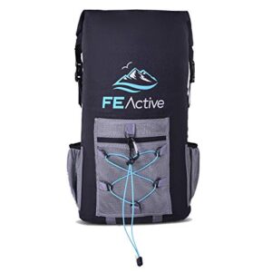 fe active waterproof cooler backpack - 35l ice soft cooler dry backpack, insulated cooler bag. great beach bag, fishing bag & ice chest. compact for camping & backpacking | designed in california, usa