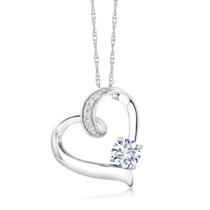 gem stone king 10k white gold 5mm round gemstone birthstone and white lab grown diamond heart pendant necklace | gold necklace for women | with 18 inch chain