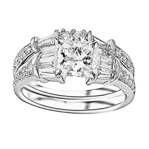 1.34 carat platinum baguette round gia certified princess cut diamond engagement ring wedding bridal band set (0.59 ct e color si1 clarity center stone)