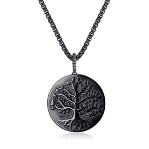 coai tree of life healing crystal black obsidian necklace stainless steel box chain