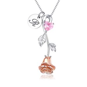 getname necklace personalized rose heart birthstone necklace with a initial round tag 925 sterling silver for her women valentine?¡¥ day gifts