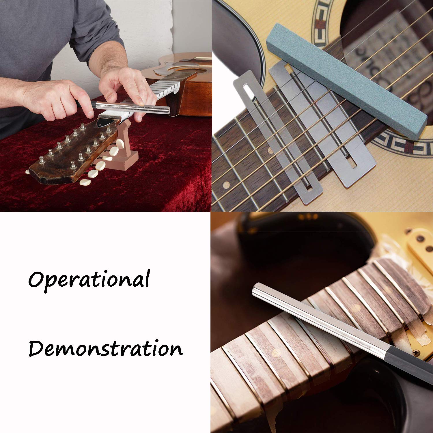 Buytra Guitar Repairing & Luthier Tools,Guitar Fret Crowning File 3 Edges Dressing File Stainless Steel Fret Rocker, Fingerboard Guards Protectors and Grinding Stone