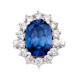 ross-simons 5.30 carat simulated sapphire and 1.80 ct. t.w. cz ring in sterling silver. size 6