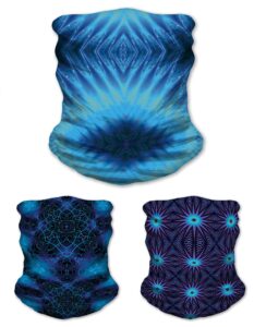 lucid eye neck gaiter multipack 3pcs, trippy blue series, stretchy tube scarf