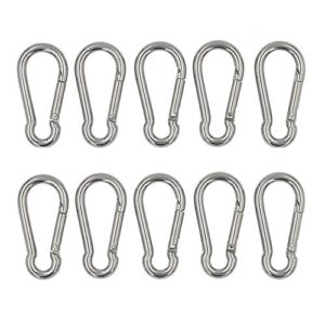 dgol 10pcs 304 stainless steel carabiner snap spring hook outdoor d ring chain quick link lock fastner size 2"*1" loading 195 lbs