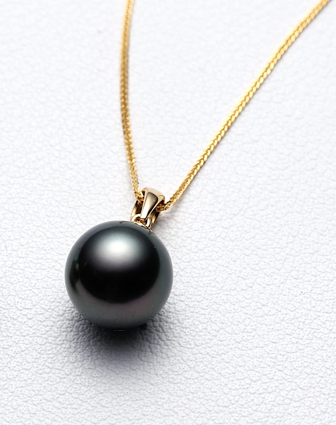 CHAULRI Real Gold 9-10mm Tahitian Black Pearl 18K Pendant Necklace w/ 18 Inch 18K Gold Chain - Jewelry Gifts for Women (yellow-gold)