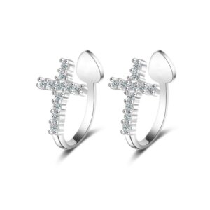 cz criss cross clip on cuff wrap hoop earrings for women 925 sterling silver non-pierced ears pave crystal diamond small cartilage crawler sweep earring delicate flat jewelry gift