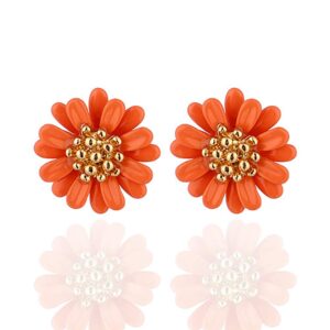 qian0813 bohemian sunflower daisy flower stud earring for women sweet temperament female statement earrings (orange)