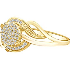 AFFY Round Cut Yellow Natural Diamond Swirl Cluster Engagement Wedding Ring 10k Yellow Gold (I-J Color, I2-I3 Clarity, 0.15 Cttw) Ring Size- 7.5