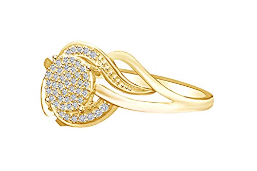 AFFY Round Cut Yellow Natural Diamond Swirl Cluster Engagement Wedding Ring 10k Yellow Gold (I-J Color, I2-I3 Clarity, 0.15 Cttw) Ring Size- 7.5