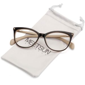 meetsun non prescription glasses frames for women，retro cateye fake eyeglasses hd clear lens (dark brown frame clear lens)