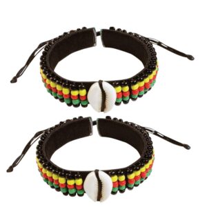 novarena 2 pcs jamaican rasta beads with cowrie shells bracelets for men women beaded bracelets multi layer stackable ethnic tribal african traditional (2 pcs jamaican rasta beads with cowry shells)