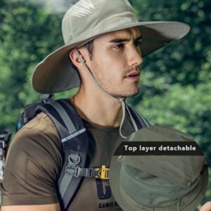 Mens Sun Hat with UV Protection Wide Brim Sun Hats for Men Waterproof Sun Hats for Fishing Hiking Camping Army-Green