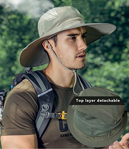 Mens Sun Hat with UV Protection Wide Brim Sun Hats for Men Waterproof Sun Hats for Fishing Hiking Camping Army-Green