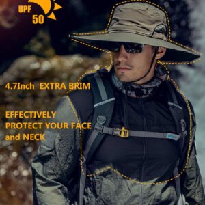 Mens Sun Hat with UV Protection Wide Brim Sun Hats for Men Waterproof Sun Hats for Fishing Hiking Camping Army-Green