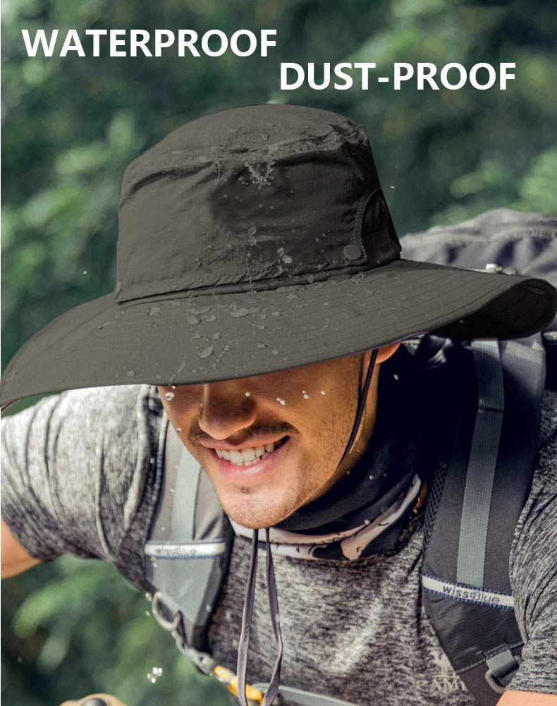 Mens Sun Hat with UV Protection Wide Brim Sun Hats for Men Waterproof Sun Hats for Fishing Hiking Camping Army-Green