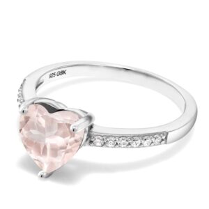 Gem Stone King 925 Sterling Silver Rose Quartz Engagement Ring For Women (1.90 Cttw, Heart Shape 8MM, Available in size 5, 6, 7, 8, 9)