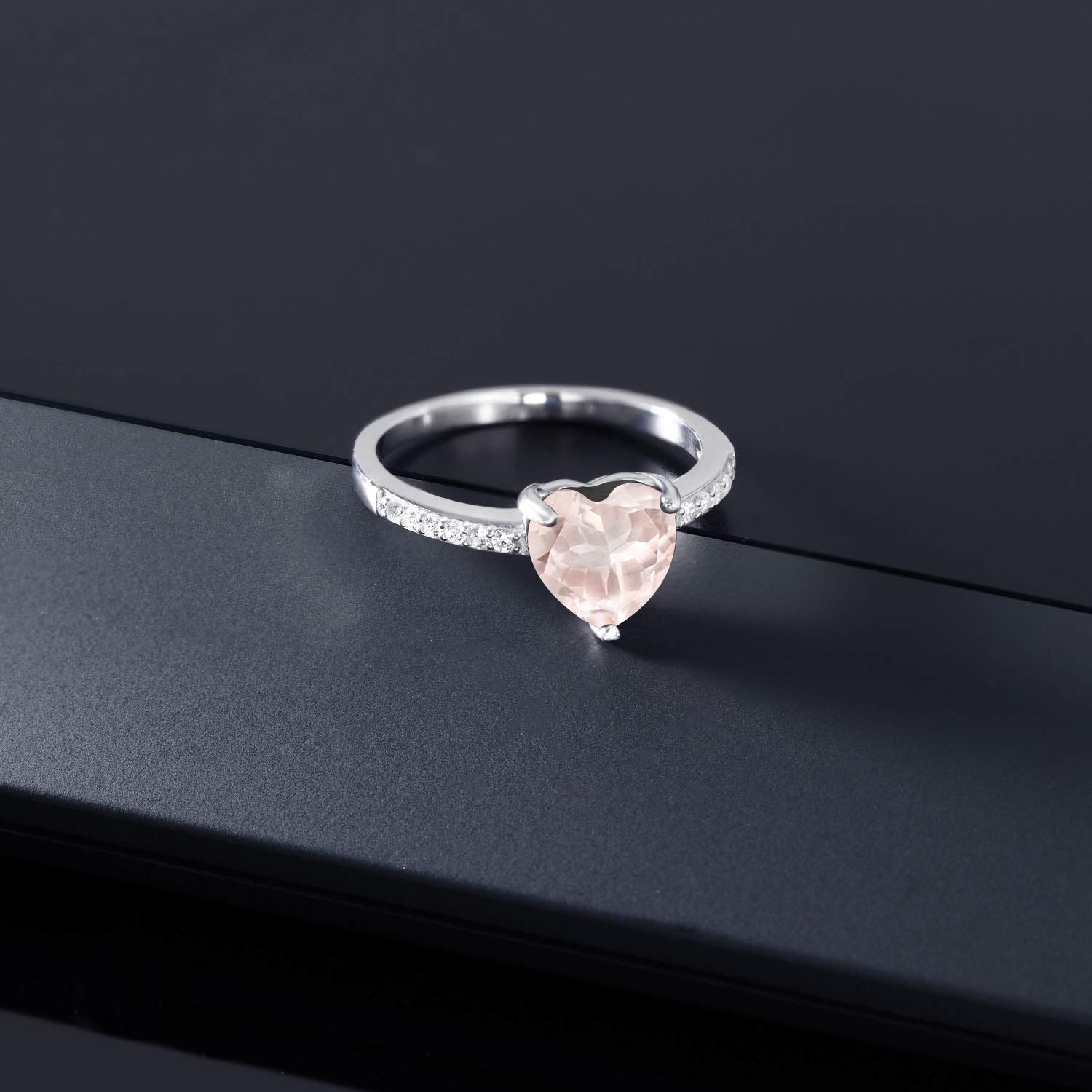 Gem Stone King 925 Sterling Silver Rose Quartz Engagement Ring For Women (1.90 Cttw, Heart Shape 8MM, Available in size 5, 6, 7, 8, 9)