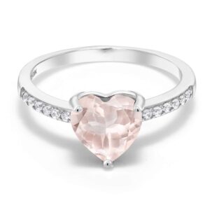 Gem Stone King 925 Sterling Silver Rose Quartz Engagement Ring For Women (1.90 Cttw, Heart Shape 8MM, Available in size 5, 6, 7, 8, 9)