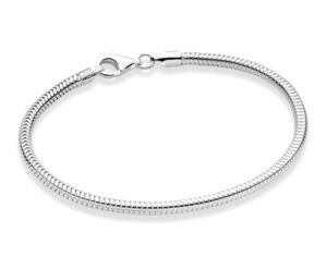 miabella solid 925 sterling silver italian 3mm snake chain bracelet for women men, charm bracelet, made in italy (length 7.5 inches)