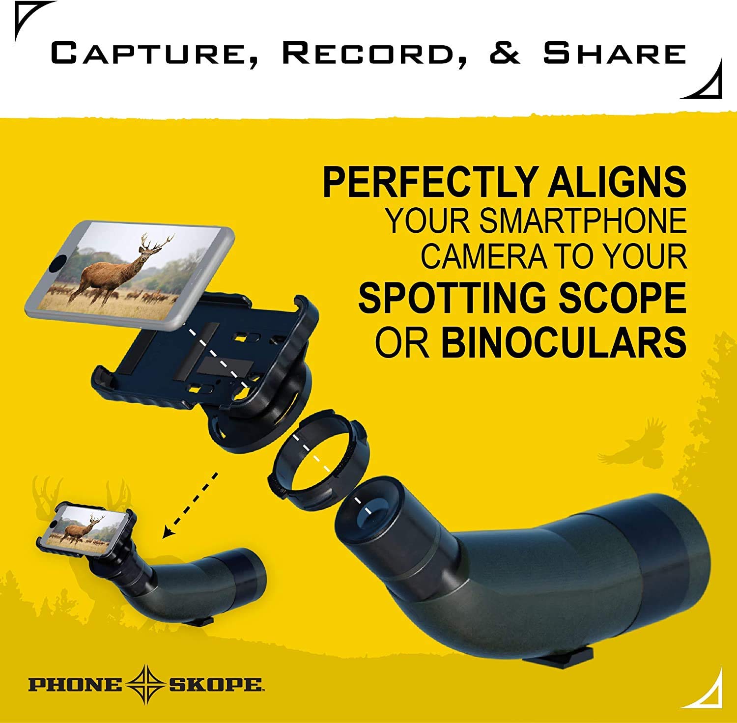 Phone Skope Complete Digiscoping Kit, Compatible with iPhones OR Samsung, Includes PhoneCase + Eyepiece Adapter + Lens Cloth