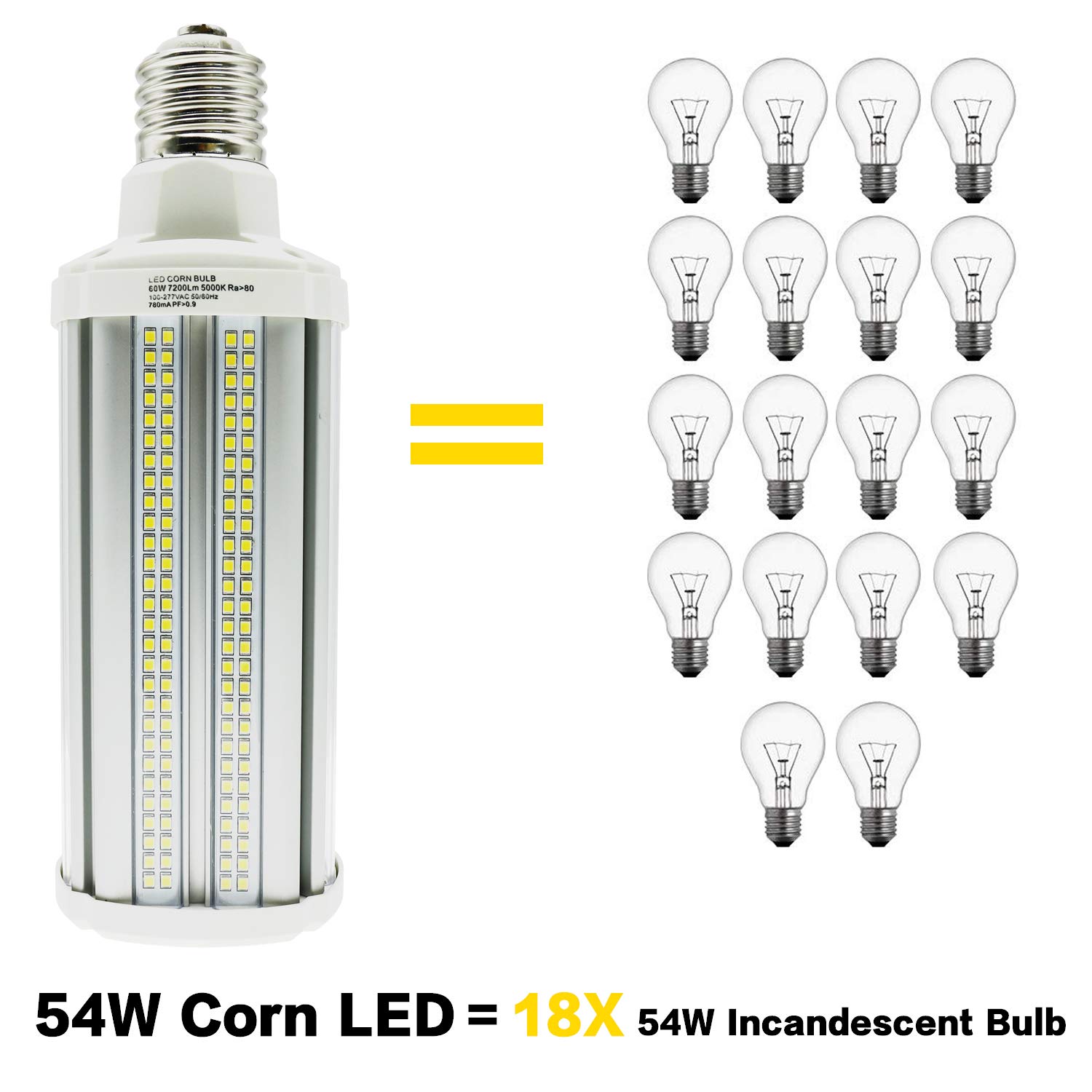 54W LED Corn Light Bulb Super Bright（400 Watt Equivalent 7020 Lumens 5000K E40 Large Mogul Base Large Area Cool Daylight White for Indoor Garage Warehouse High Bay Barn Parking Lot Patio