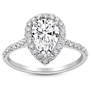 houston diamond district 1 carat 14k white gold halo pear cut diamond engagement ring (0.5 ct d color si1 clarity center stone), 5.5