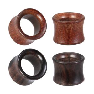 2 pairs 0g-11/16 double flared brown organic wood wooden ear gauges ear tunnels ear plugs expander strecher