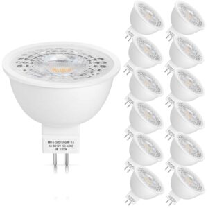 mlambert 12 pack mr16 led bulbs 50w halogen equivalent,2700k warm white,5w gu5.3 mr16 12v spotlight bulb,non-dimmable,45° beam angle for landscape