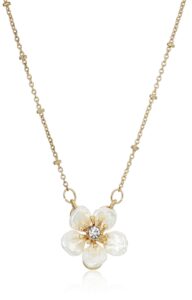 lonna & lilly women's necklace 16 inch flower pendant - worn gold tone/white/crystal, one size